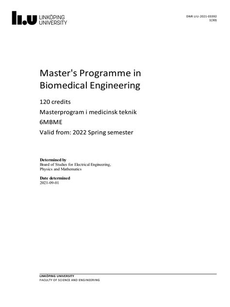 Syllabus Masters Programme In Biomedical Engineering Pdf Academic Degree Thesis