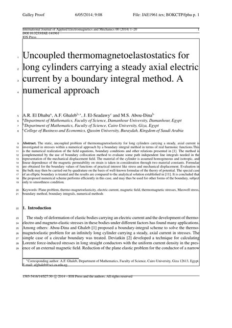 Pdf A Problem Of Plane Uncoupled Linear Thermoelasticity For An Infinite Elliptical Cylinder