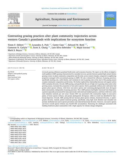 Pdf Contrasting Grazing Practices Alter Plant Community Trajectories Across Western Canadas
