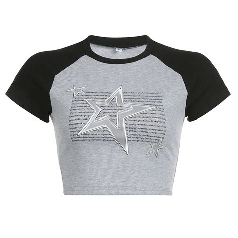 Skdxyjy Metal Five Pointed Star Spliced Collision Color Short Sleeved T