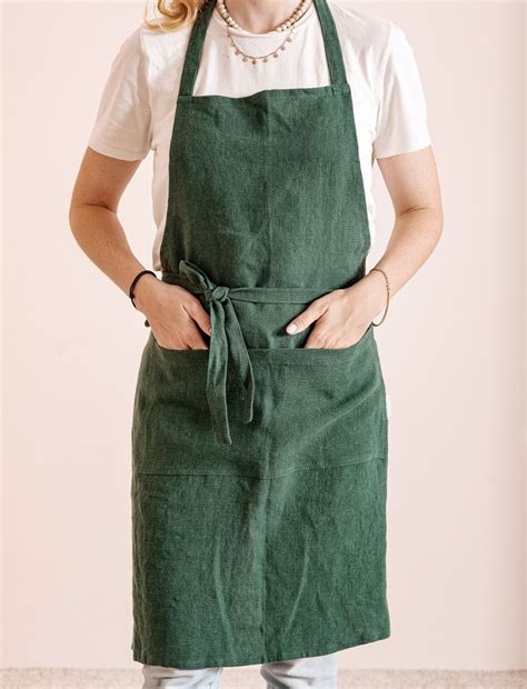 Linen Apron For Women Linen Teacher Apron With Pockets Cooking Apron