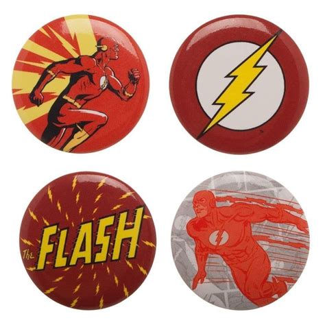 Dc Comics The Flash Button Pins Set 4 Piece The Flash Flash Button Pins