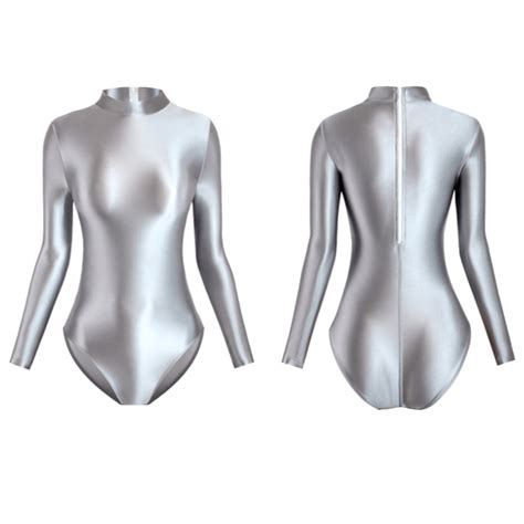 Hebe Silvery Wet Look Shiny Leotard Satinylust
