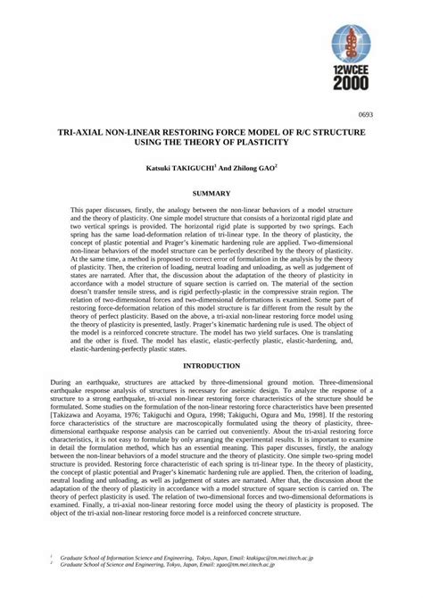 pdf tri axial non linear restoring force model of r c · tri axial