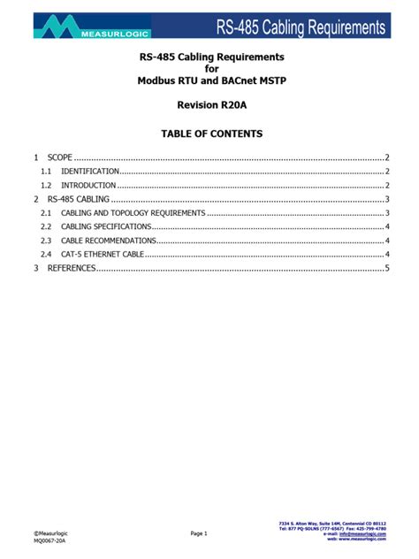Rs 485 Cabling Requirements Modbus Rtu And Bacnet Mstpr20a Pdf
