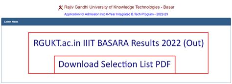 Iiit Basara Results 2024 Selection List Pdf Link