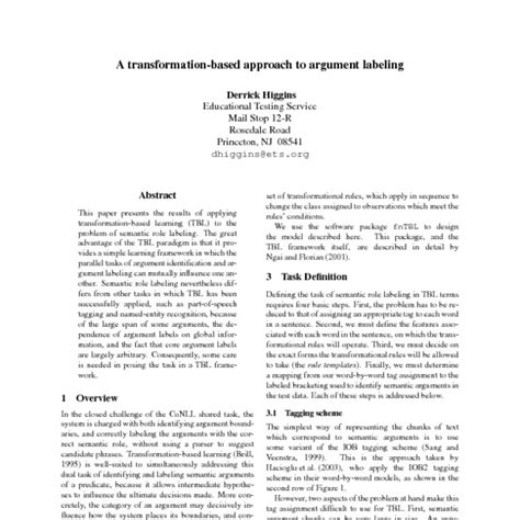 A Transformation Based Approach To Argument Labeling Acl Anthology