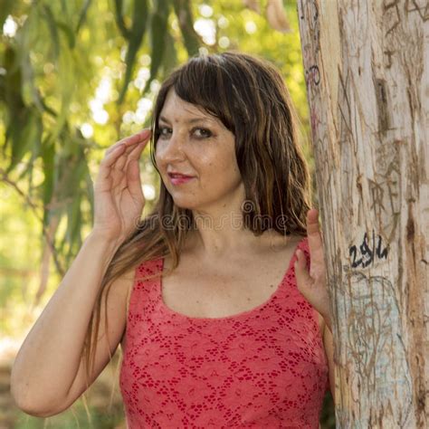 Beautiful Russian Girl At The Park Wearing A Dress Stock Image Image