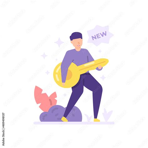 Illustration Of A Happy Person Because He Got A New Key Concept Or