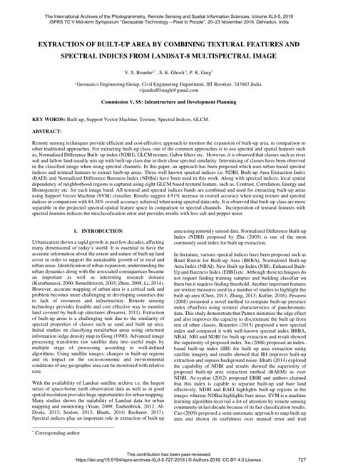 Pdf Extraction Of Built Up Area By Combining Textural Features And Spectral Indices From