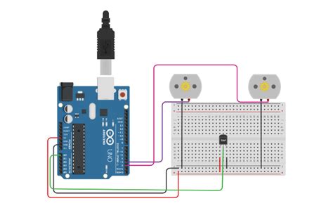 Circuit Design Controlling Two Motors Using Tmp Tinkercad