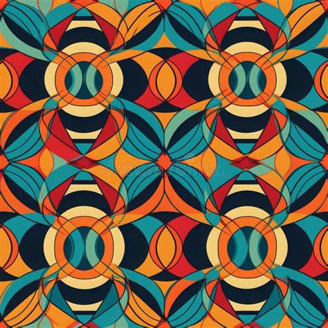 Seamless Groovy Geometric Shapes In Bold Colors With A Retro 70s Style Stock Illustration