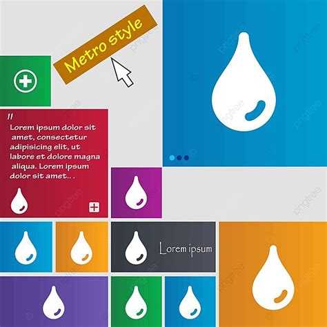 Vector Water Drop Icon In Metro Style Buttons For Modern Website Interface With Cursor Pointer