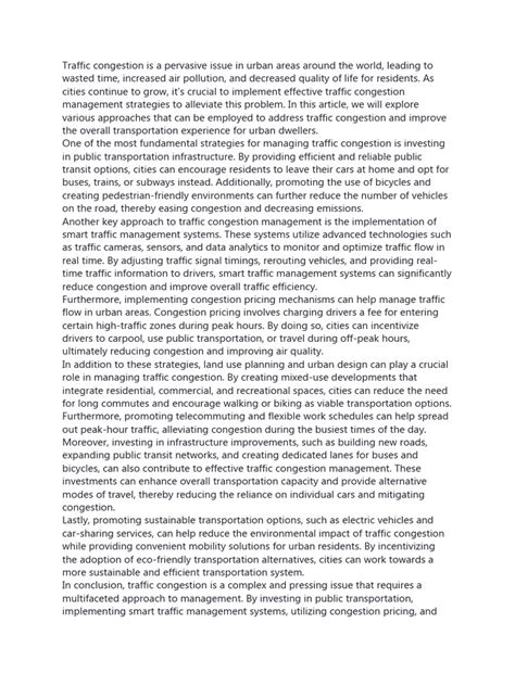 Traffic Congestion Management Pdf Traffic Congestion Transport