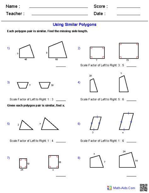 Similar Figures And Scale Factor Worksheet Answers