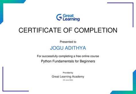 Jogu Adithya On Linkedin Excited To Announce My Completion Of The Python Course At Great