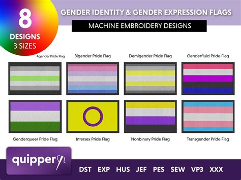 Gender Identity Flags Machine Embroidery Design Transgender Flag