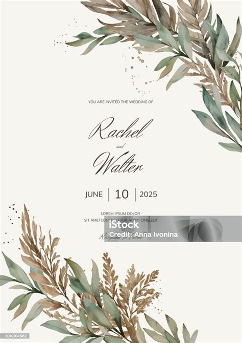 Boho 소박한 청첩장 템플릿입니다 여름 가을 결혼식 말린 꽃 팜파스 잔디 수채화 스타일 벡터 인사장에 대한 스톡 벡터 아트 및 기타 이미지 Istock