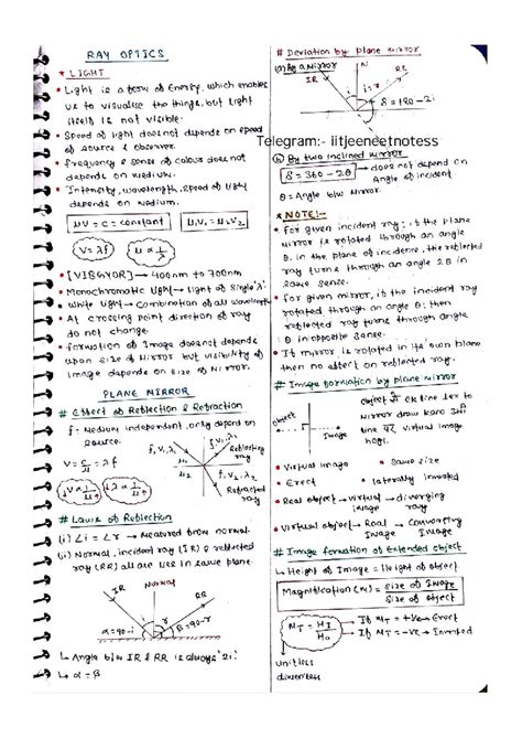 Ray Optics Toppers Short Notes For Jee Neet And Board Exams Pdf🔥 Ray Optics Deviation Plane