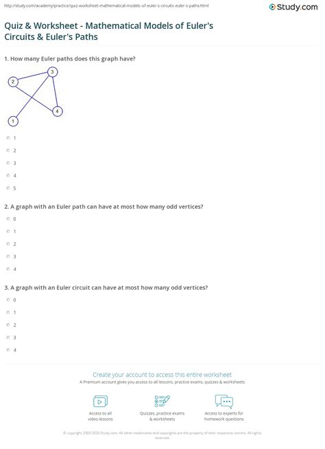 Quiz And Worksheet Mathematical Models Of Eulers Circuits And Eulers Paths