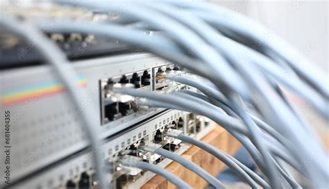 Focus On Internet Chords And Cables Perform Role Of Porter Of Ethernet Connection And Wi Fi