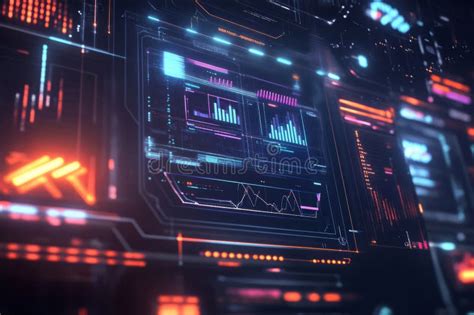 Futuristic Floating Holographic Data Panels Displaying Glowing Charts Cyber Ui Elements And