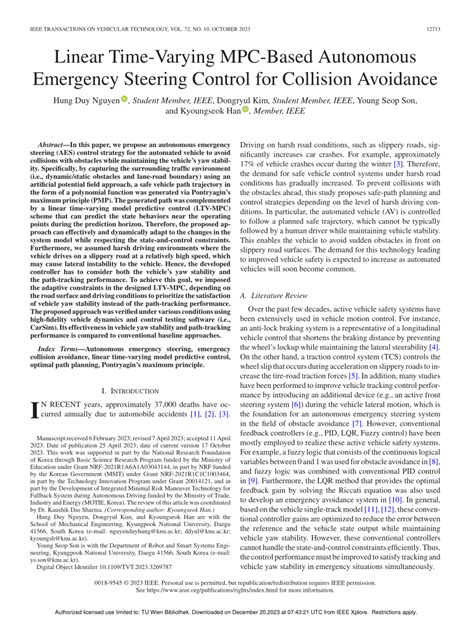 Pdf Linear Time Varying Mpc Based Autonomous Emergency Steering