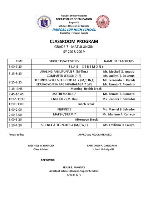 Classroom Program Jhs Pdf Philippines Learning