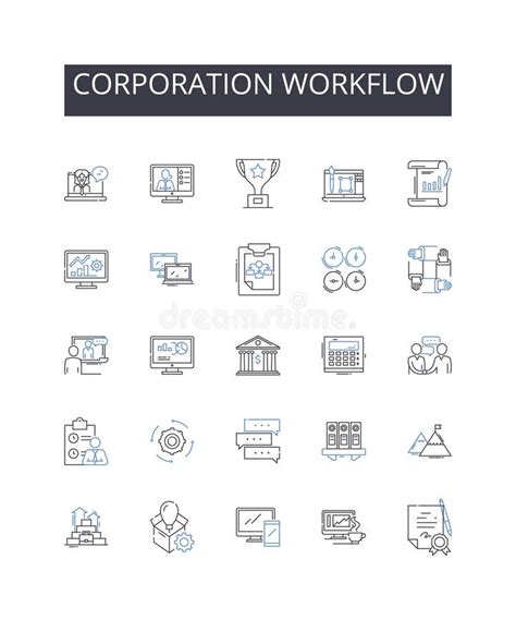 Corporation Workflow Line Icons Collection Company Process Business Operations Enterprise