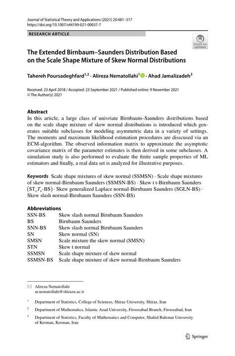 Pdf The Extended Birnbaum Saunders Distribution Based On The Scale Shape Mixture Of Skew
