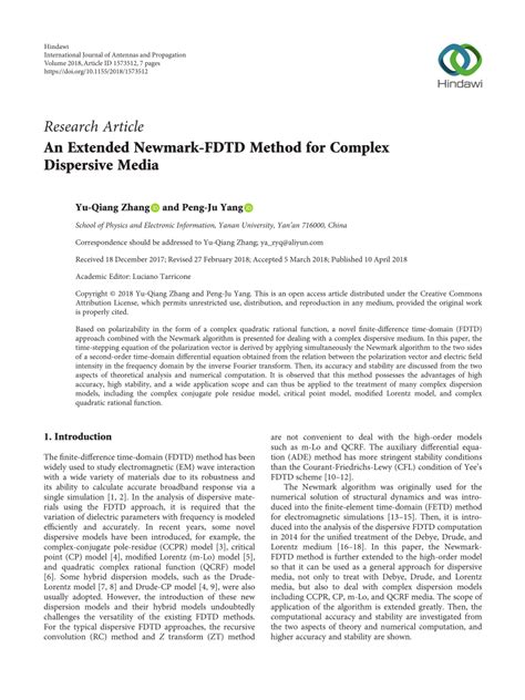 Pdf An Extended Newmark Fdtd Method For Complex Dispersive Media