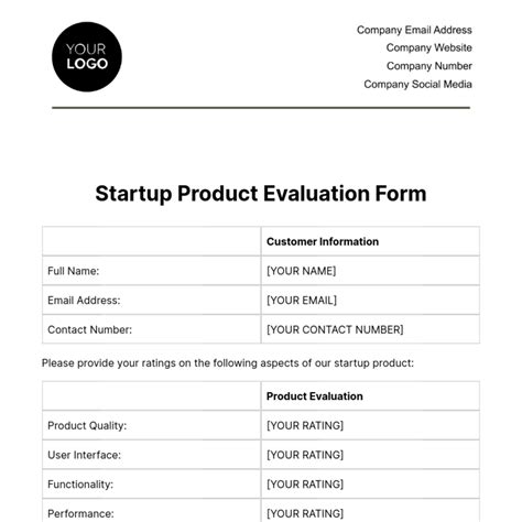 Startup Product Evaluation Form Template Edit Online Download Example Template Net