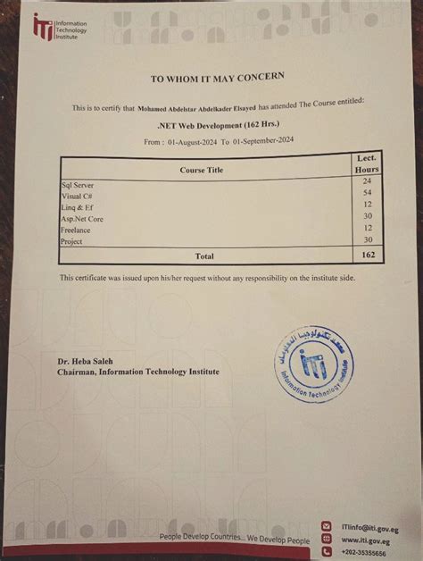 Dotnetdevelopment Careergrowth Webdevelopment Iti Itisummerinternship Mohamed Abdelstar