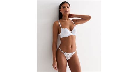 White Sequin Embroidered Push Up Bra New Look