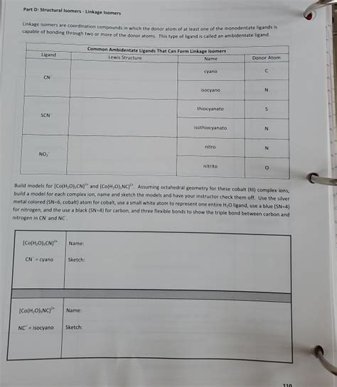 Solved Part D Structural Isomers Linkage Isomers Linkage Chegg Com
