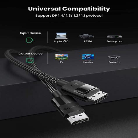 UGREEN DISPLAYPORT V1 4 MALE TO MALE 8K 60HZ UHD 2M BRAIDED CABLE WITH BUCKLE LOCK AND DYNAMIC
