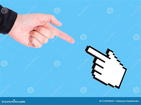 Index Finger And Mouse Pointer Reaching Towards Each Other Stock Photo Image Of Hand