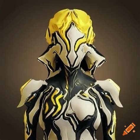 Warframe Girl In Black Armor With Yellow Hair And Mask