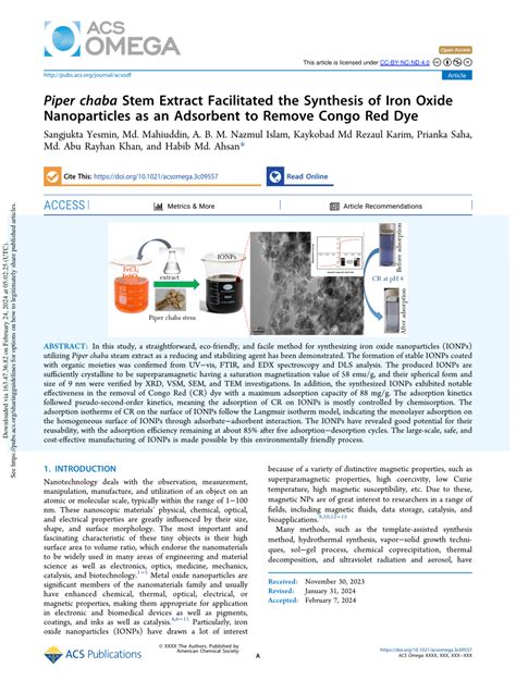 Pdf Piper Chaba Stem Extract Facilitated The Synthesis Of Iron Oxide