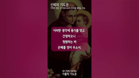 가톨릭 기도문 신뢰의 기도 기적의 성인 성 안토니오의 전구를 청하는 기도 남자성우 Youtube