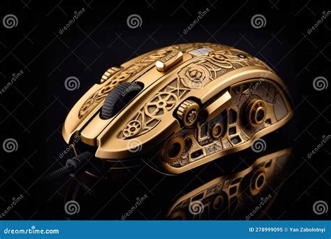 Gold Steampunk Gaming Mouse On Black Smoky Background Generative Ai
