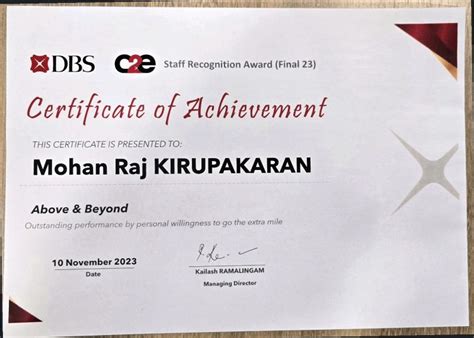 Mohan Raj Kirupakaran On Linkedin Above Beyond Outstanding Performance Extramile Dbs C2e