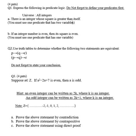 Solved Pnts Q Express The Following In Predicate Logic Chegg