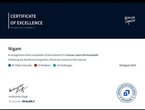 Nigam Chauhan On Linkedin Codingjourney Cpp Certificationachieved Neverstoplearning