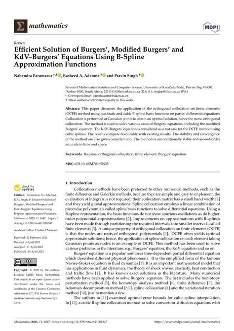 Pdf Mathematics Efficient Solution Of Burgers Modified Burgers And Kdv Burgers Equations