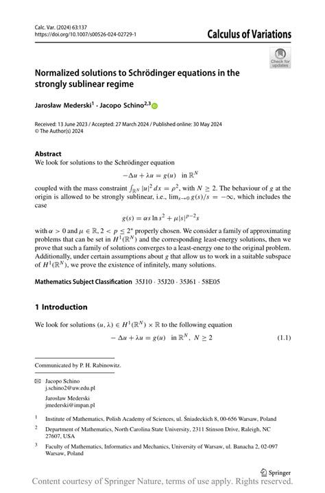 Pdf Normalized Solutions To Schrödinger Equations In The Strongly Sublinear Regime