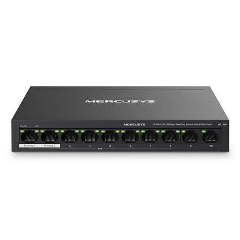 Mercusys MS110P 10-Port 10/100Mbps Desktop Switch with 8-Port PoE+ ...