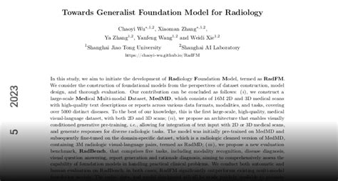 Paper Page Towards Generalist Foundation Model For Radiology