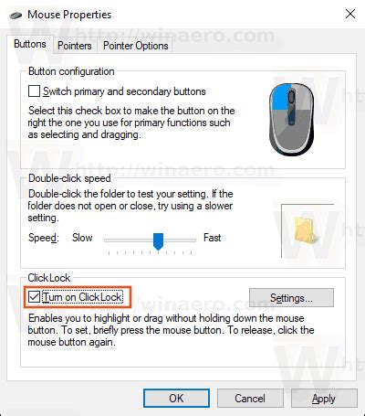 Enable Mouse ClickLock In Windows 10