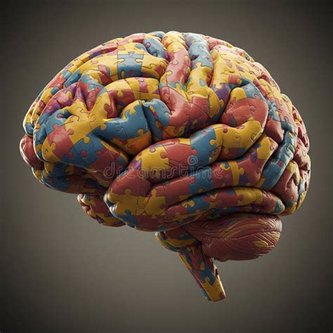 A Brain Shaped Structure Composed Of Interlocking Jigsaw Puzzle Pieces In Yellow Red Stock